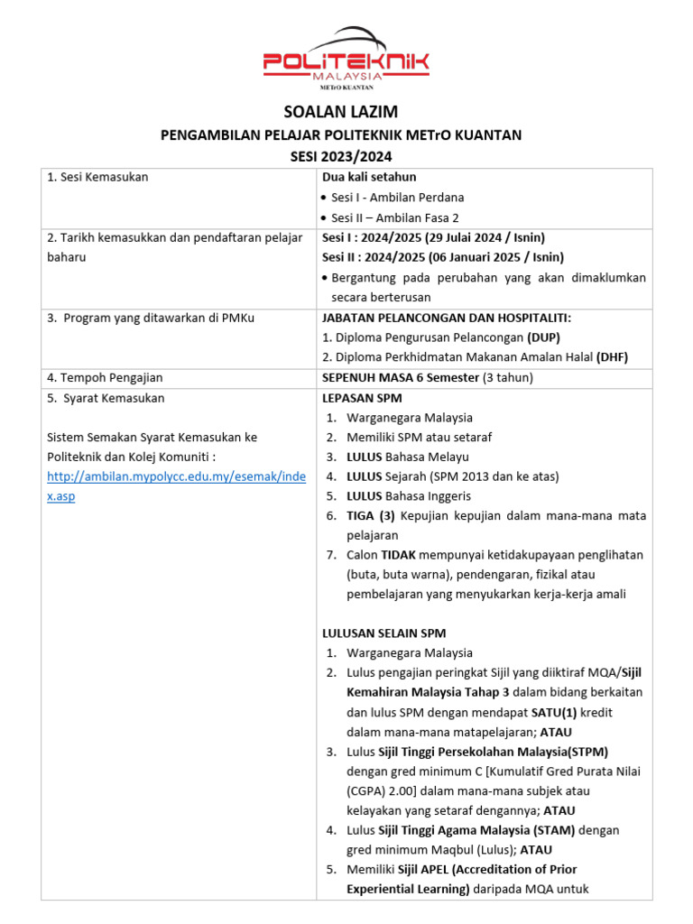 Faq Ambilan Sesi 2024 - 2025 | PDF
