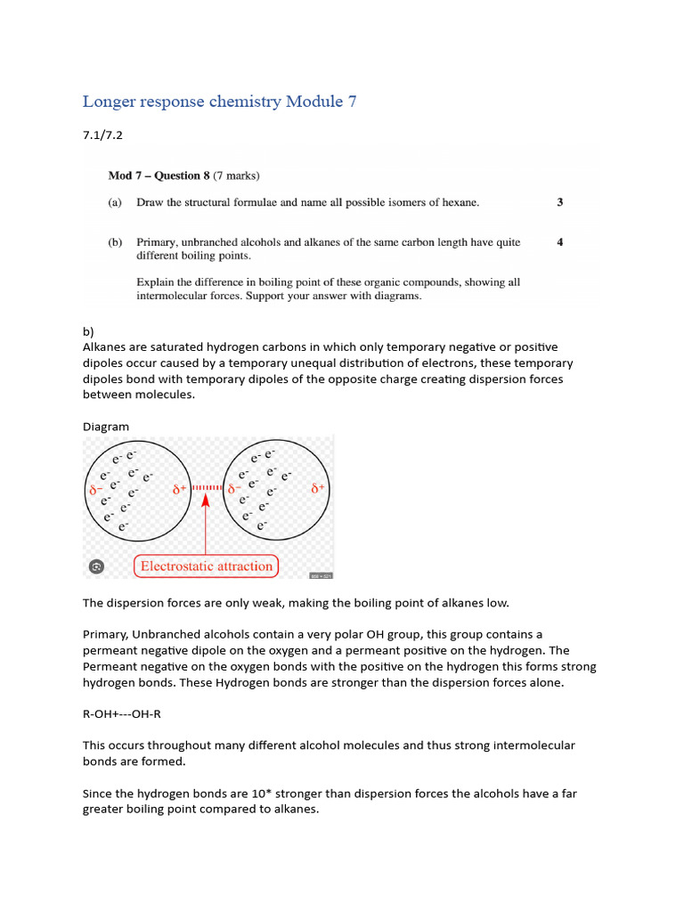 Longer Response Chemistry Module 7 | PDF | Chemical Polarity | Chemistry