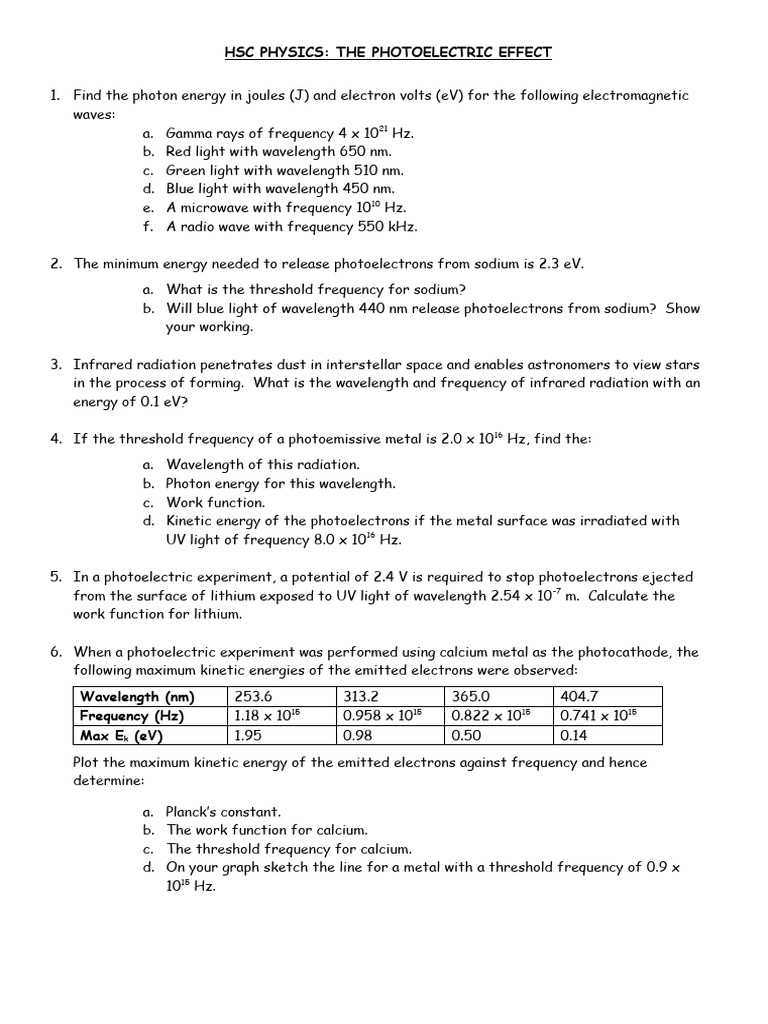 36-photoelectric effect assignment | PDF