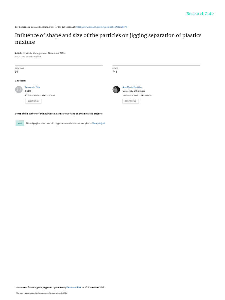 Influence of Shape and Size of The Particles On Jigging Separation of ...