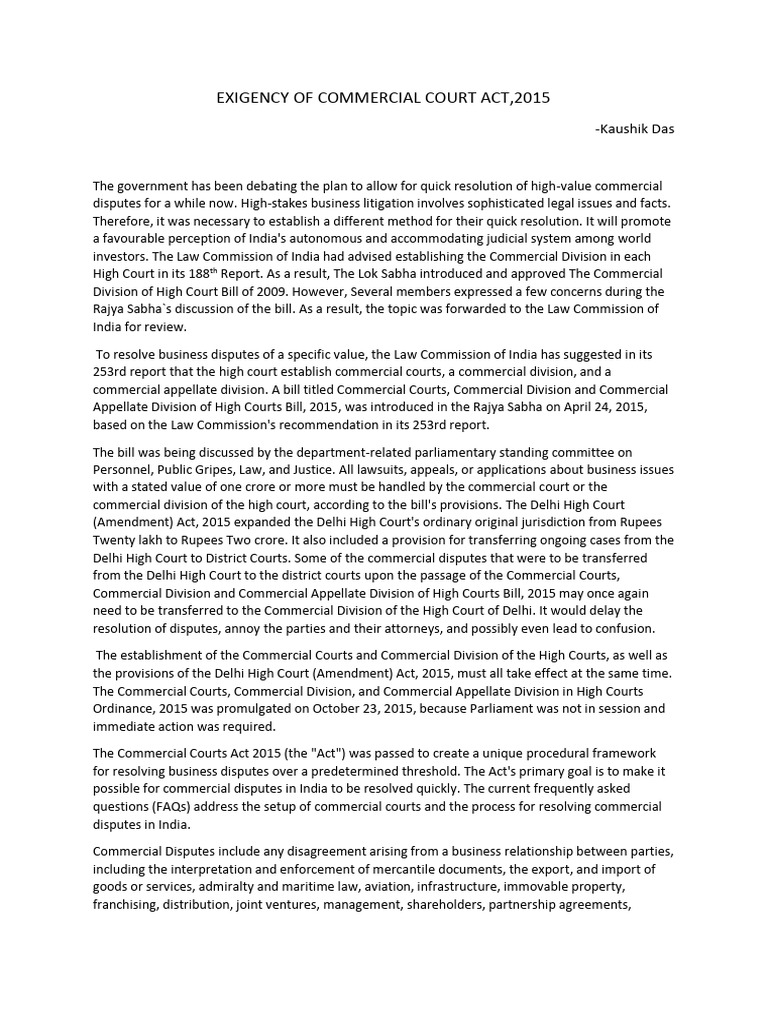 Exigency OF COMMERCIAL COURT ACT | PDF | Lawsuit | Summary Judgment