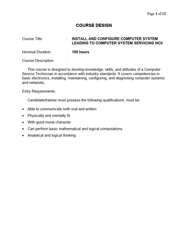 CBC CoC1 Leading To CSS NCII | PDF | Installation (Computer Programs) | Operating System