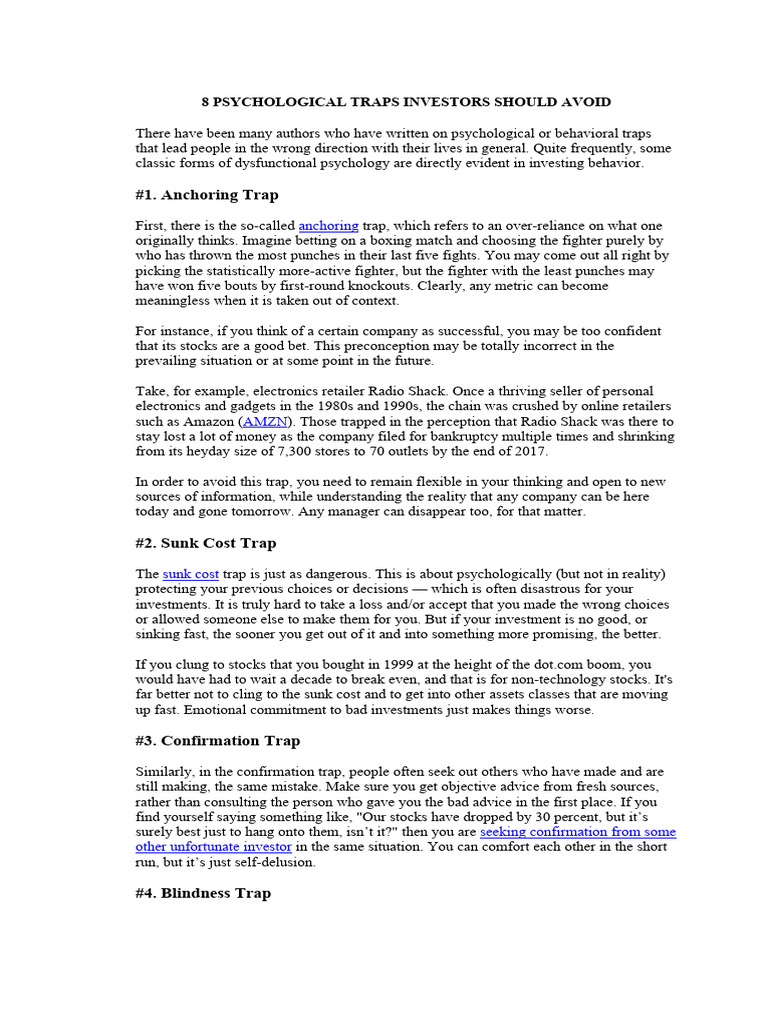 8 Psychological Traps Investors Should Avoid | PDF | Risk | Investing