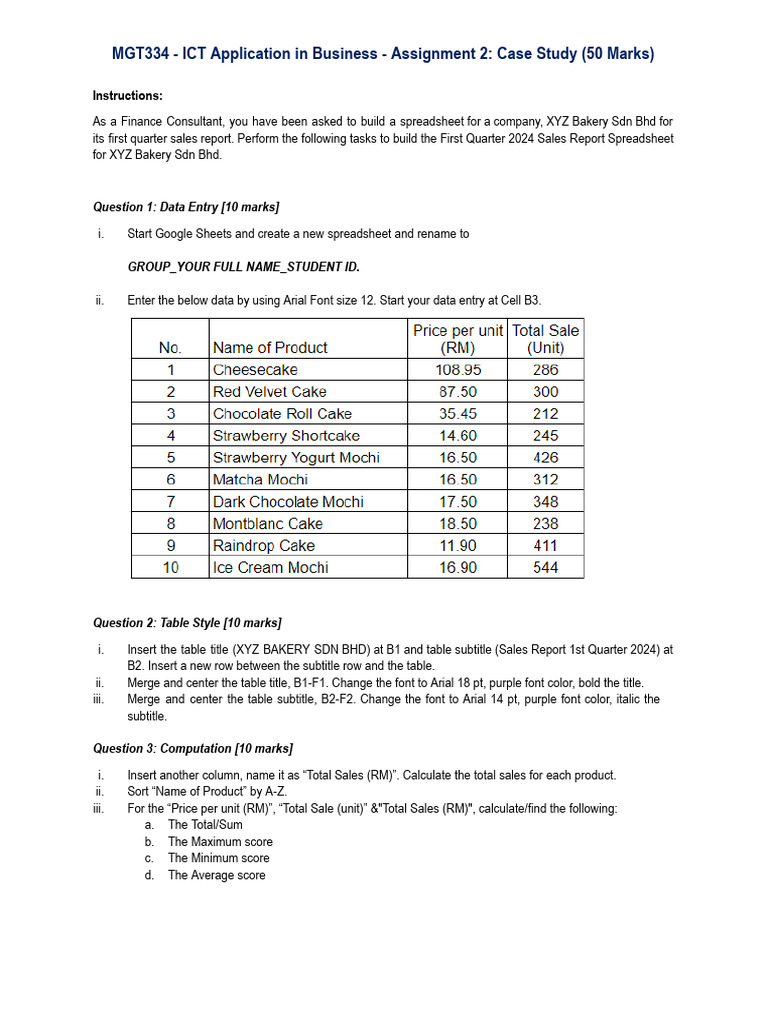 MGT334-Assignment 2-Google Sheets - 2024 | PDF | Spreadsheet | Computer ...