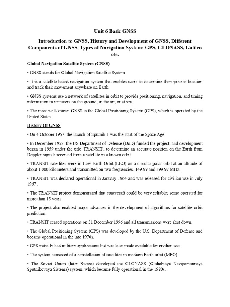 Unit 6 Basic GNSS | PDF | Global Positioning System | Satellite