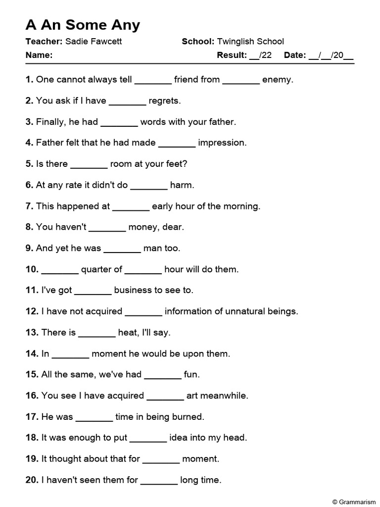 Grammarism A An Some Any Test 7 | PDF | Art | Language Arts & Discipline