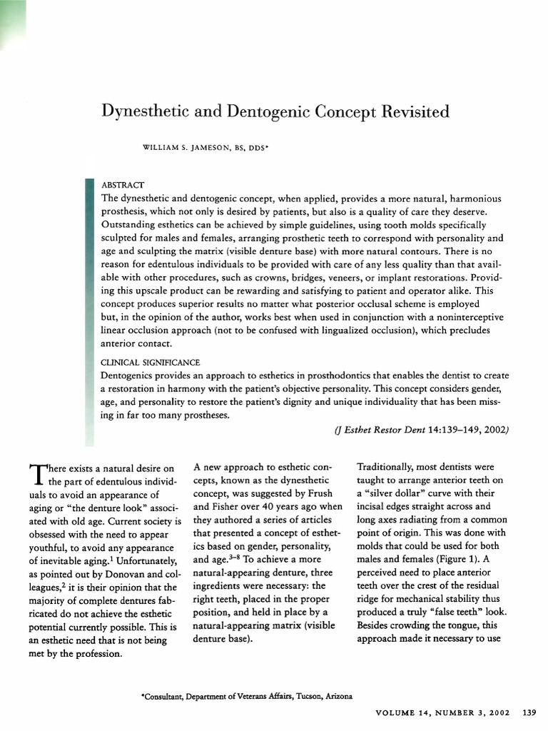 Dynesthetic and Dentogenic Concepts in Prosthodontics | PDF | Dentures ...