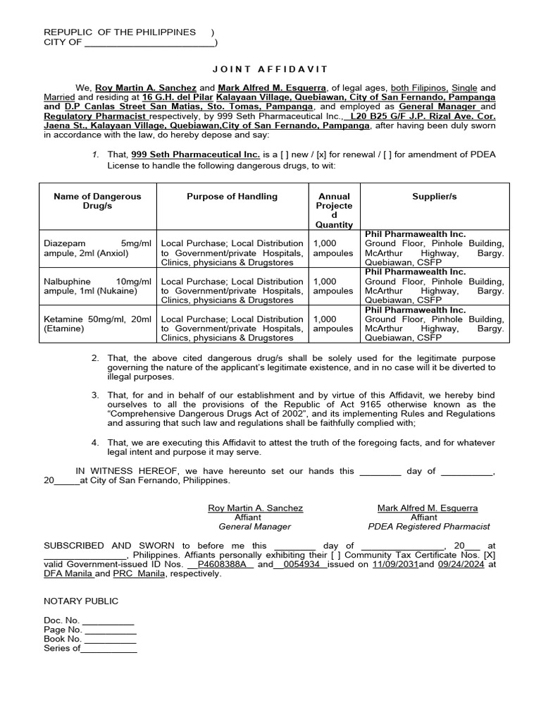 Joint Affidavit | PDF | Affidavit | Pharmacology