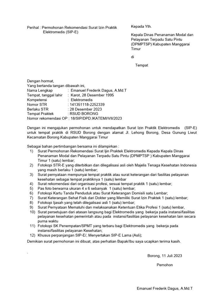 Surat Permohonan SIPA Ke DPMPTSP | PDF