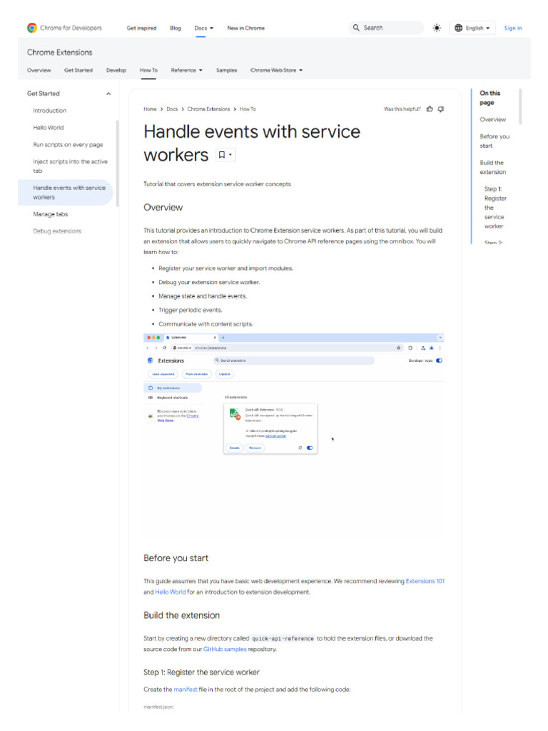 Extensions Get Started Tutorial Service Worker Events | PDF