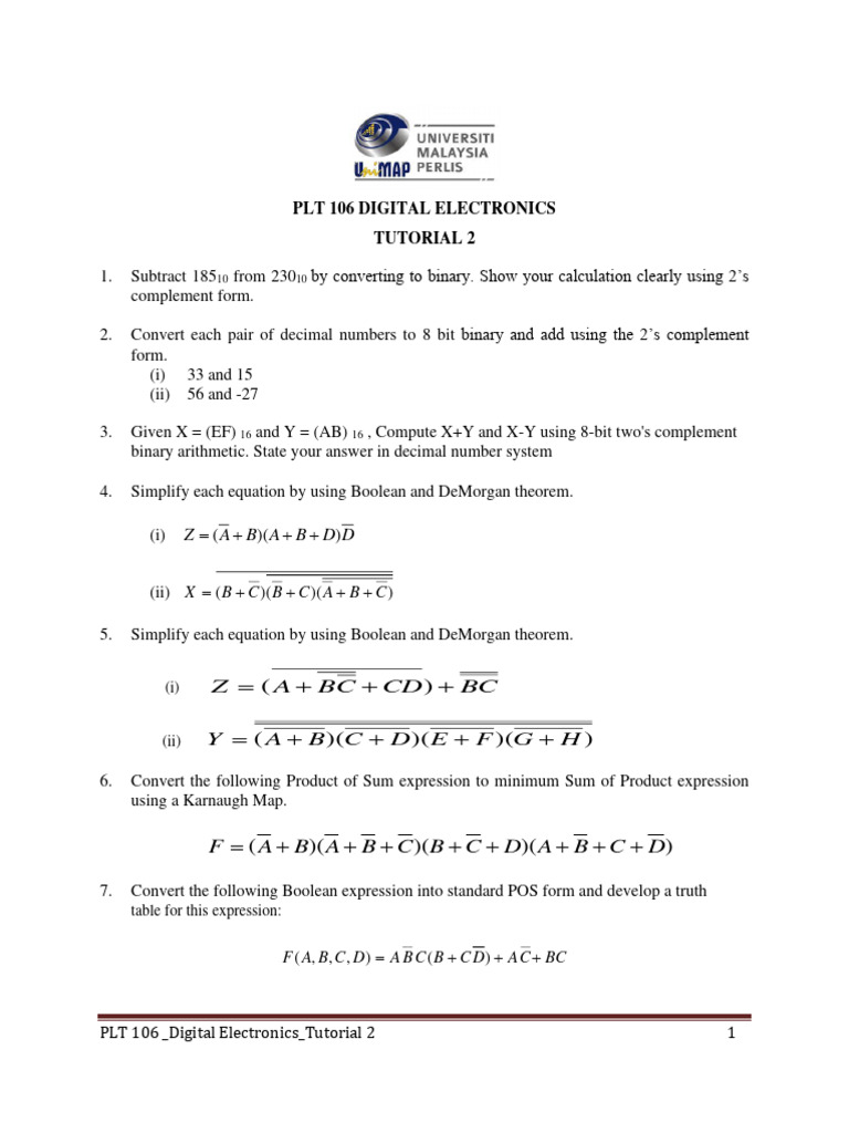 Tuto 2 | PDF | Boolean Algebra | Teaching Mathematics