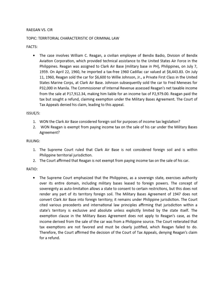 Raegan VS Commissioner Case Digest | PDF | Tax Exemption | Taxes