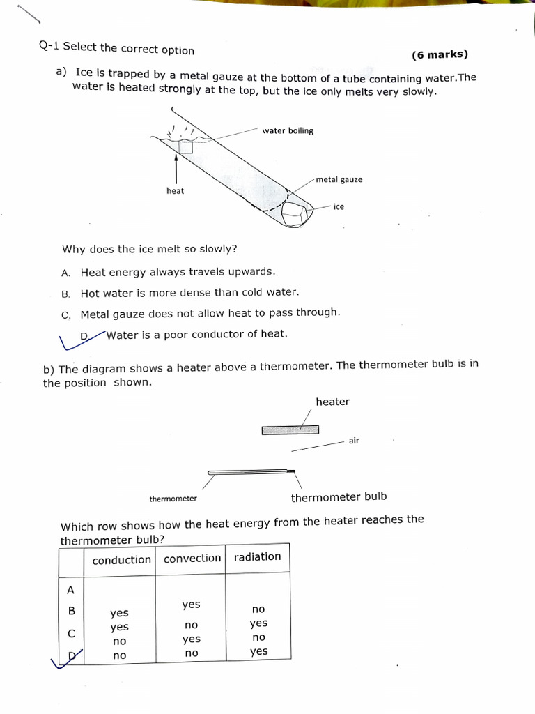 Grade 8 Physics Mid Term Mock Answerkey | PDF | Heat | Thermal Conduction