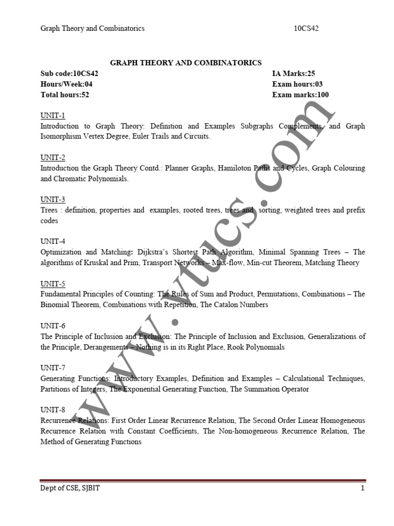 Cse IV Graph Theory and Combinatorics 10cs42 Notes | PDF | Discrete ...