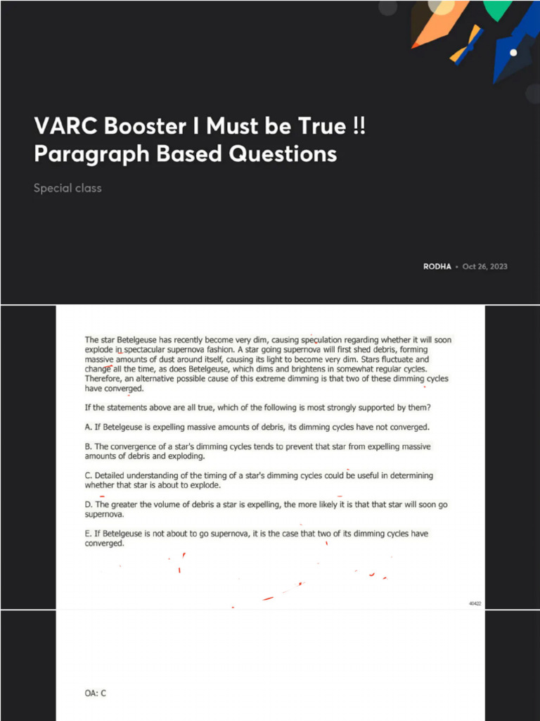 VARC Booster I Must Be True Paragraph Based Questions With Anno | PDF