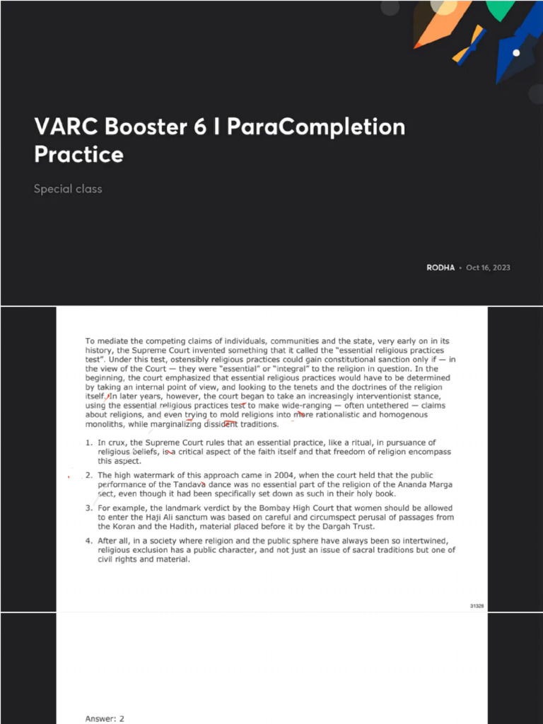 VARC Booster 6 I ParaCompletion Practice With Anno | PDF