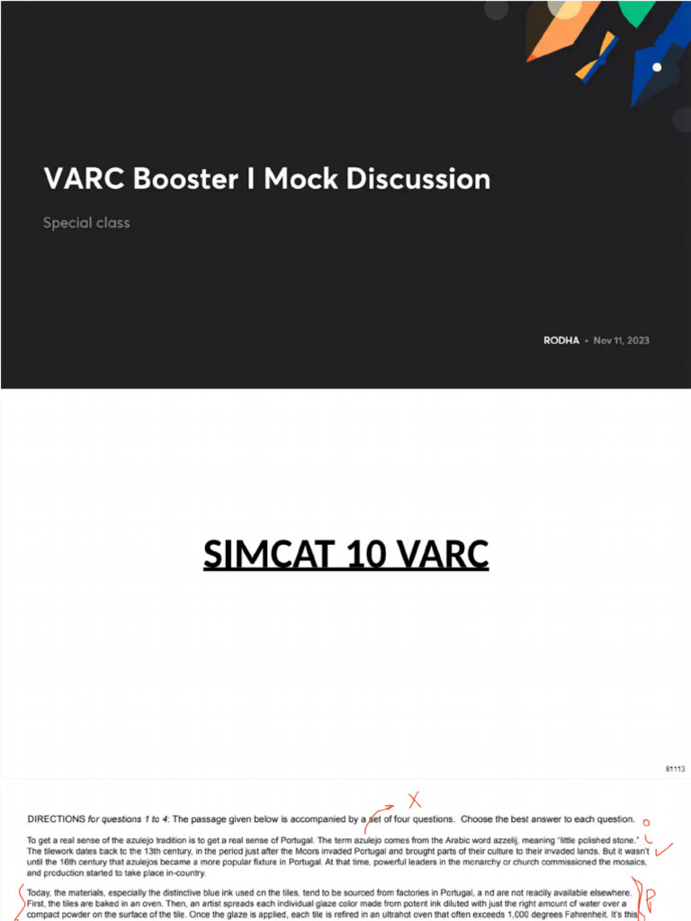 VARC Booster I Mock Discussion With Anno | PDF