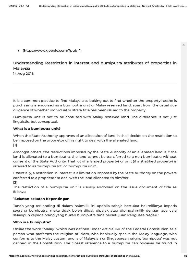 Understanding Restriction in Interest and Bumiputra Attributes of ... Understanding Restriction in Interest and Bumiputra Attributes of ...