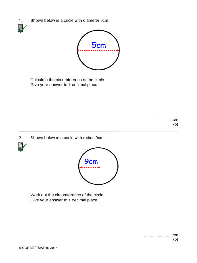 Circle Circumference Calculations | PDF | Circle | Length
