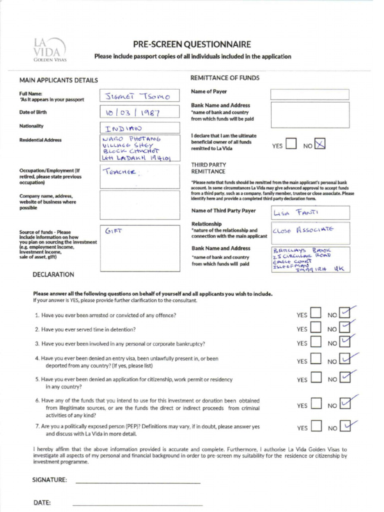 Pre Screening Form | PDF