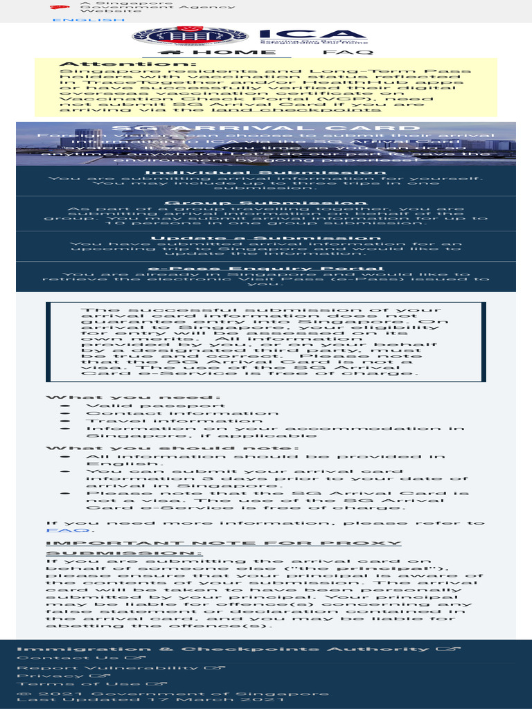ICA SG Arrival Card | PDF | Human Migration | Government And Personhood