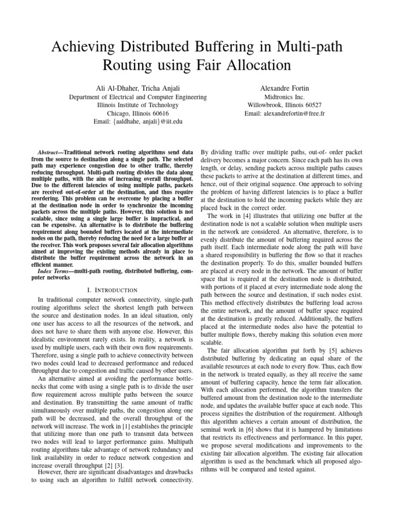 Achieving Distributed Buffering in Multi-Path Routing Using Fair Allocation2011 | PDF | Routing ...