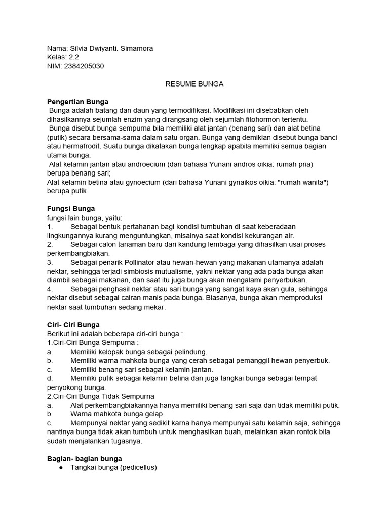Resume Bunga - Silvia | PDF
