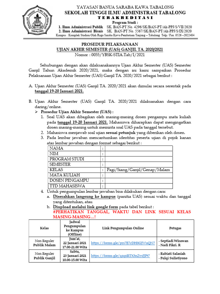 Prosedur UAS Ganjil 2020/2021 Daring | PDF
