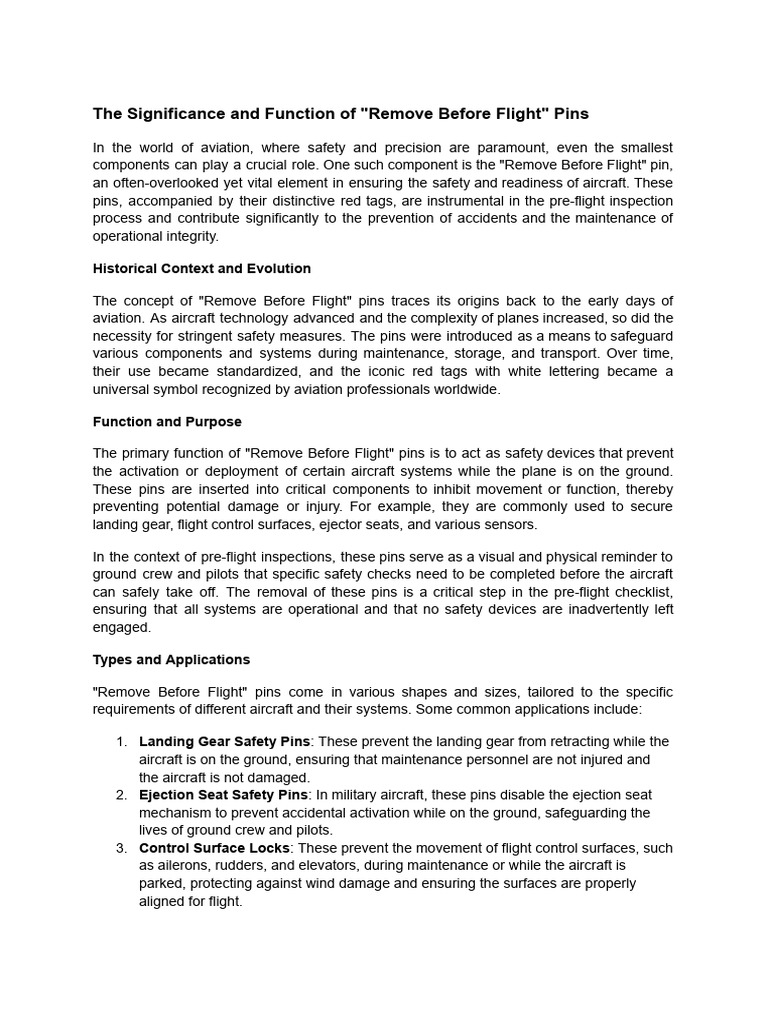 The Importance of Remove Before Flight Pins | PDF | Aviation Safety ...