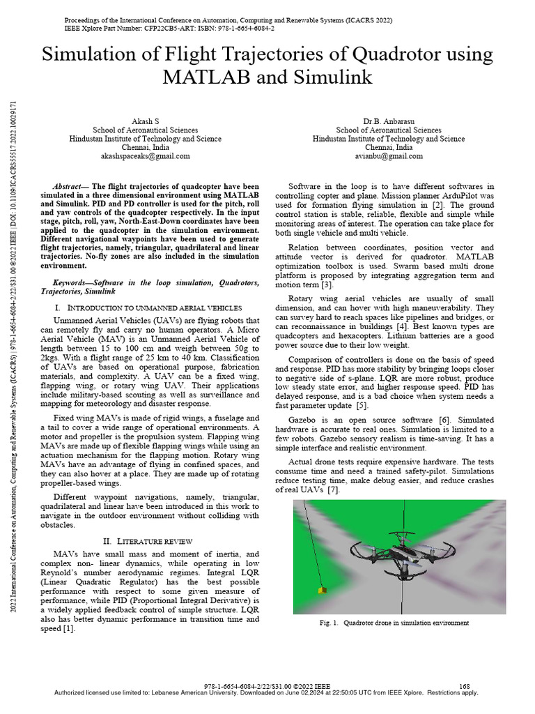 Simulation of Flight Trajectories of Quadrotor Using MATLAB and ...
