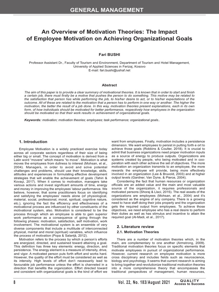 An Overview of Motivation Theories: The Impact of Employee Motivation On Achieving ...