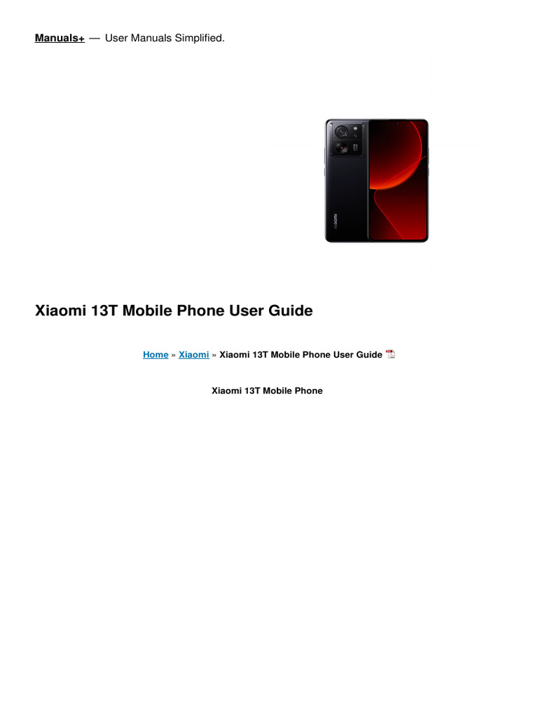 Xiaomi 13T Mobile Phone User Guide | PDF | Battery Charger | Usb
