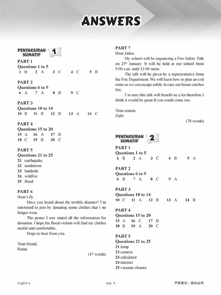 Kertas Model Pentaksiran Sumatif English 6 (Ans) | PDF