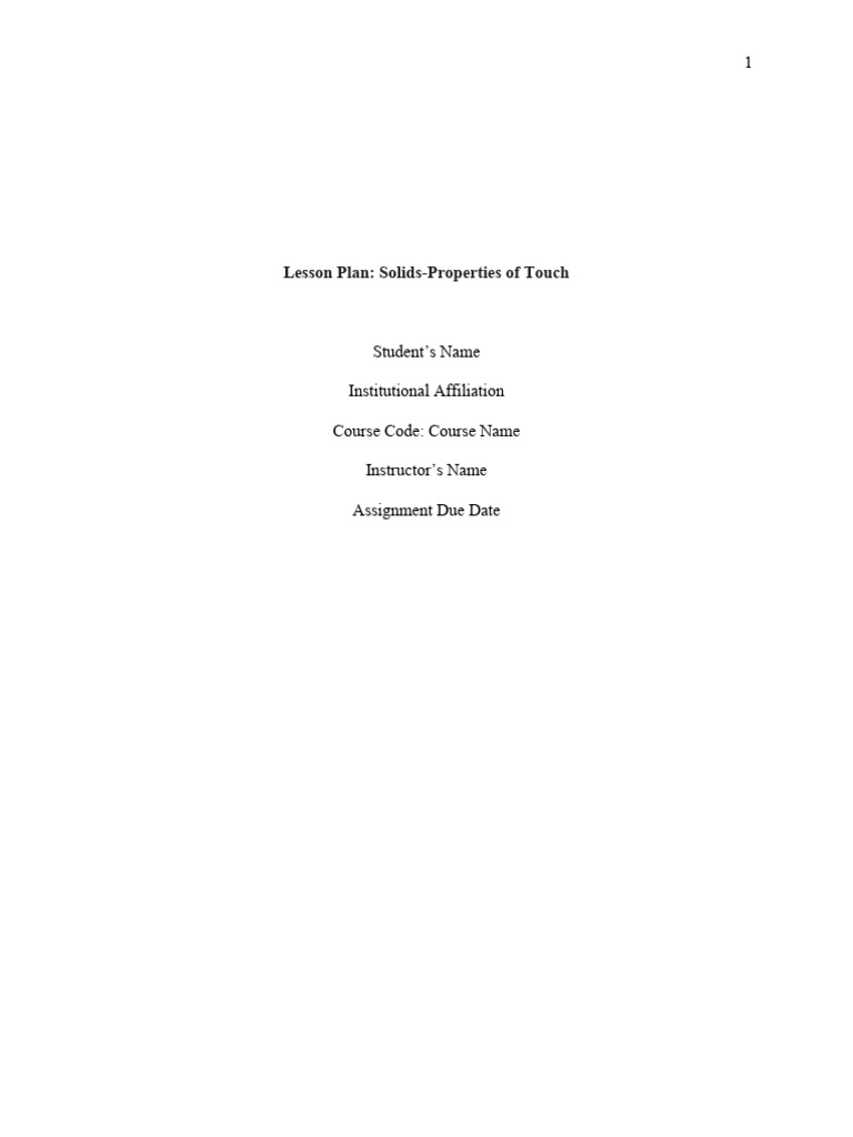Lesson Plan - Solids-Properties of Touch - Edited | PDF | Perception ...
