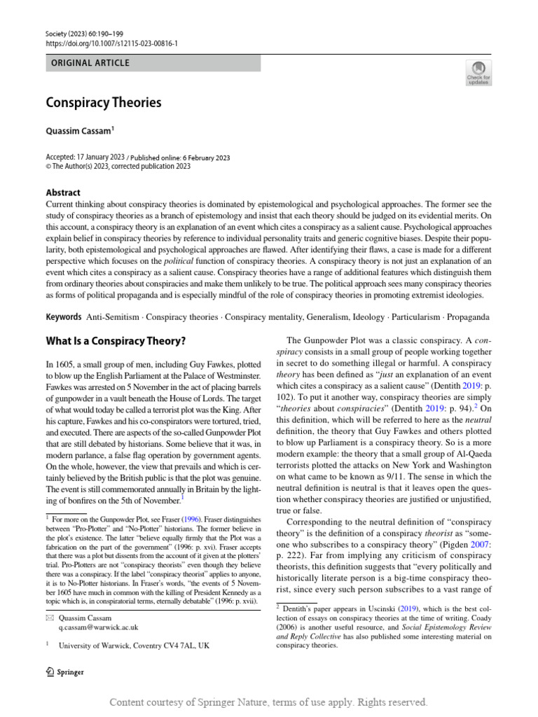 Conspiracy Theories | PDF | Conspiracy Theory | Evidence