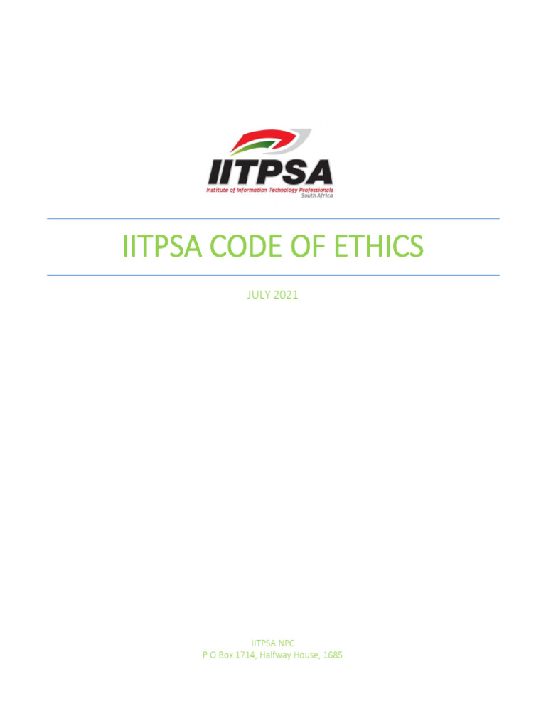 IITPSA Code of Ethics July 2021 Final | PDF | Privacy | Information