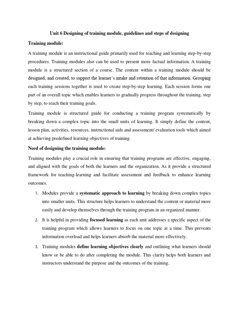 Unit 6 Designing of Training Module | PDF | Learning | Educational Assessment