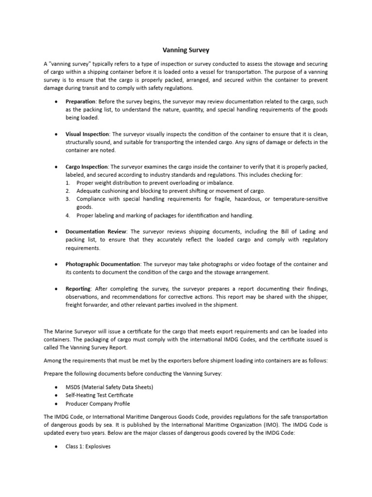 Vanning Survey | PDF | Dangerous Goods | Cargo