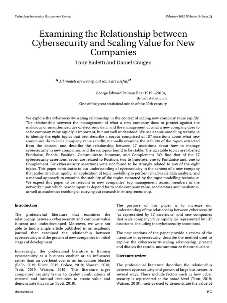 Examining The Relationship Between Cybersecurity And Innovation Pdf