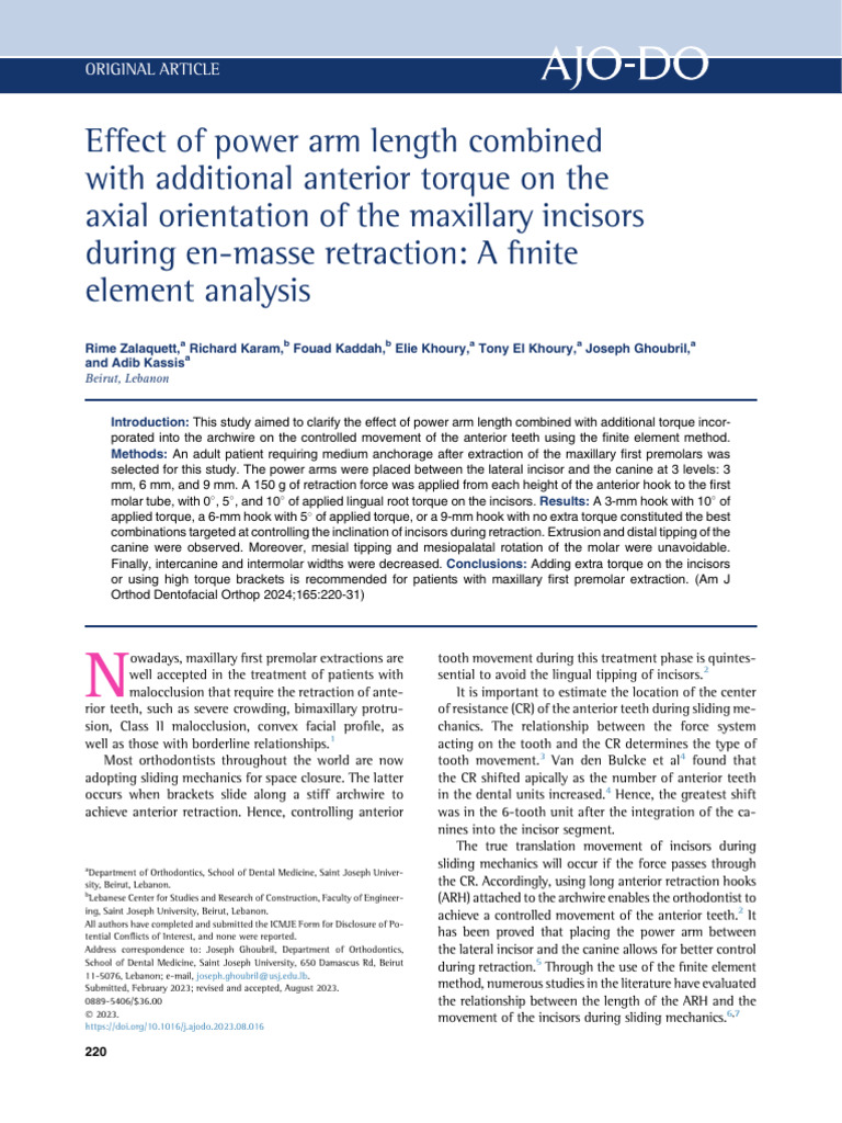 Effect of Power Arm Length Combined With Additional Anterior Torque On ...
