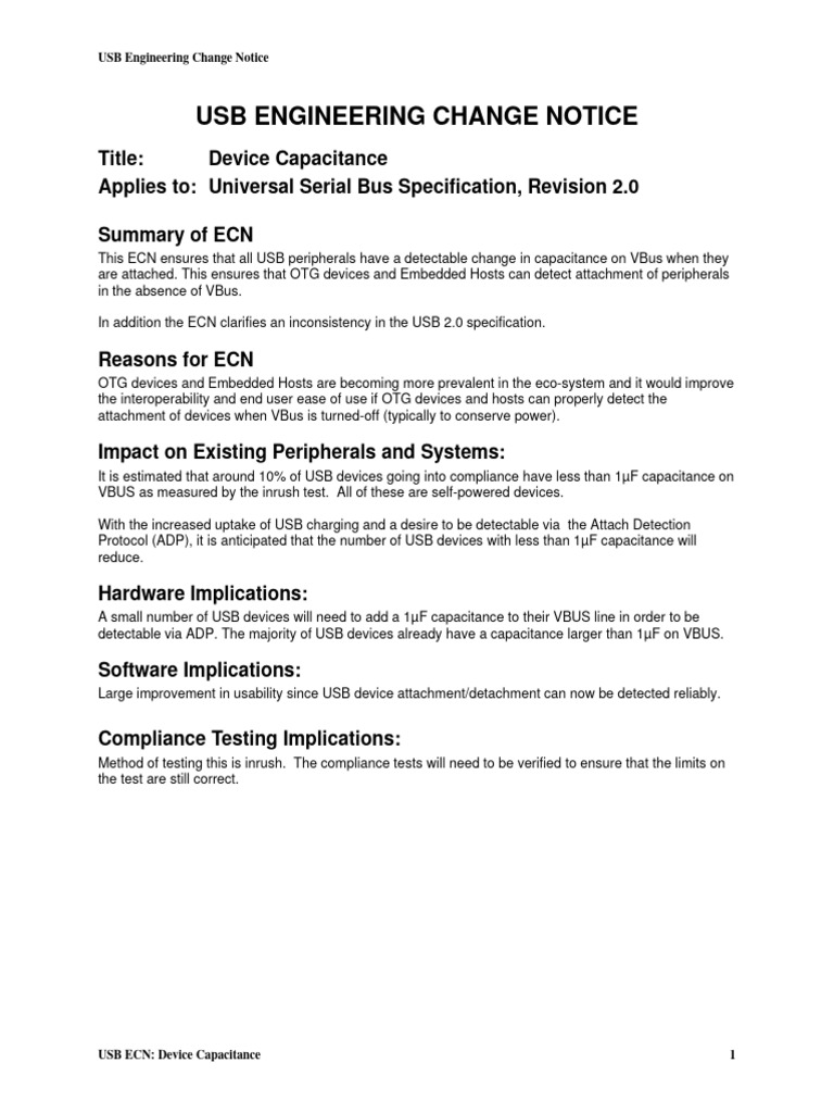 Device Capacitance ECN | PDF | Usb | Electrical Engineering