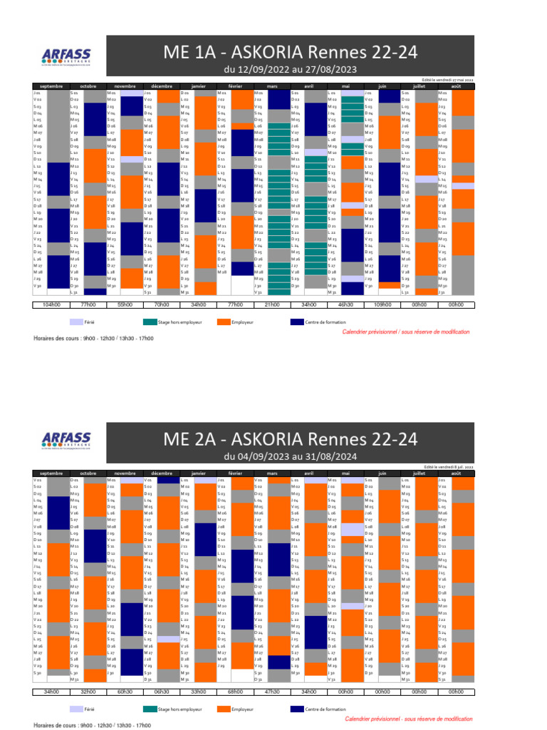 Calendrier ME 2022-2024 RENNES | PDF