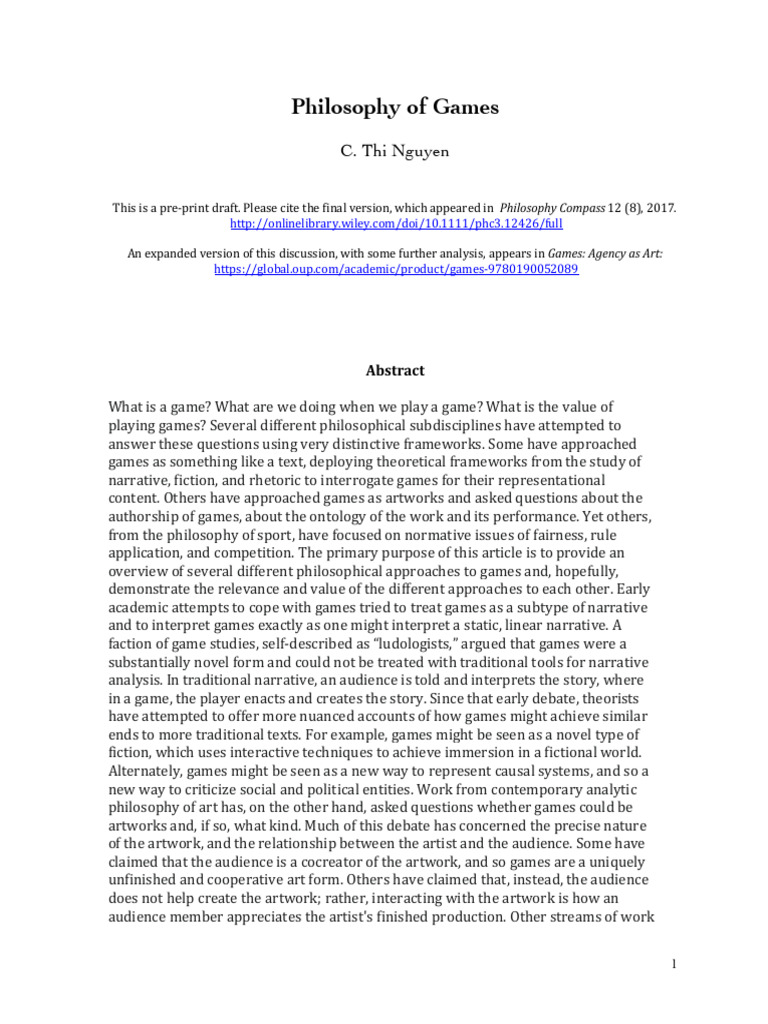 Philosophy of Games Philosophy Compass | PDF | Narrative | Video Games