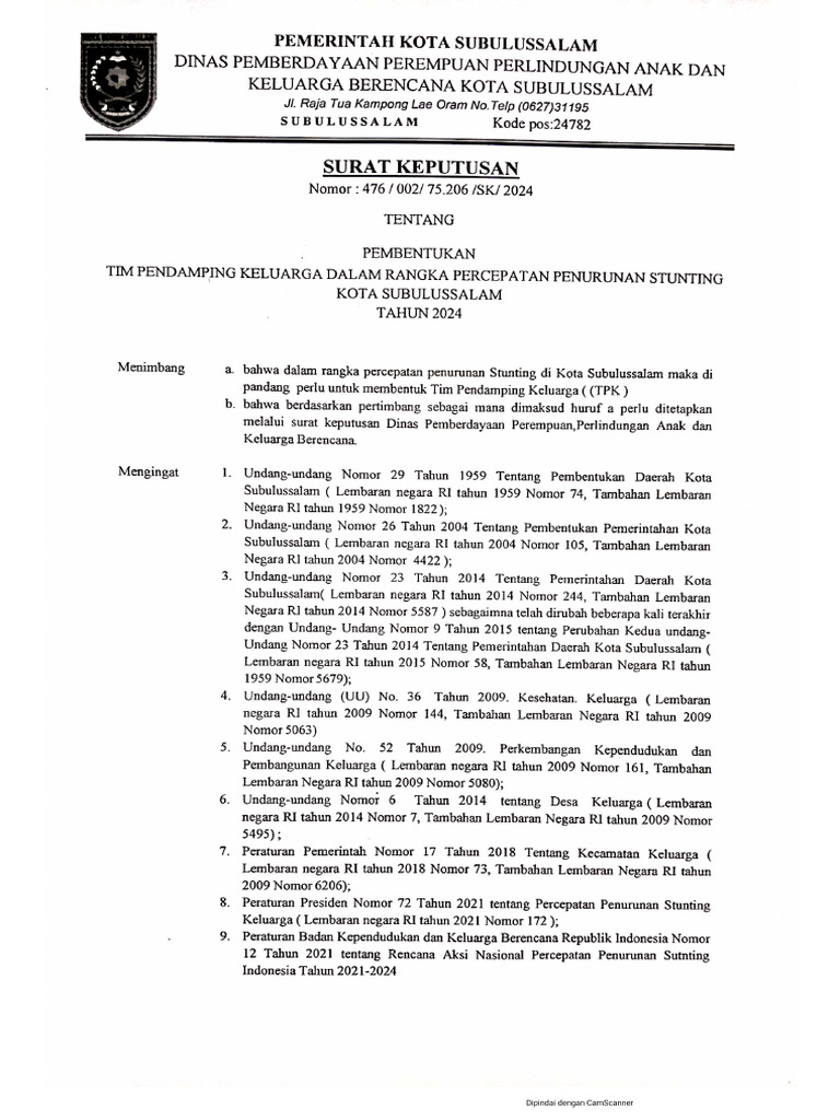 SK TPK 2024 - Subulussalam | PDF