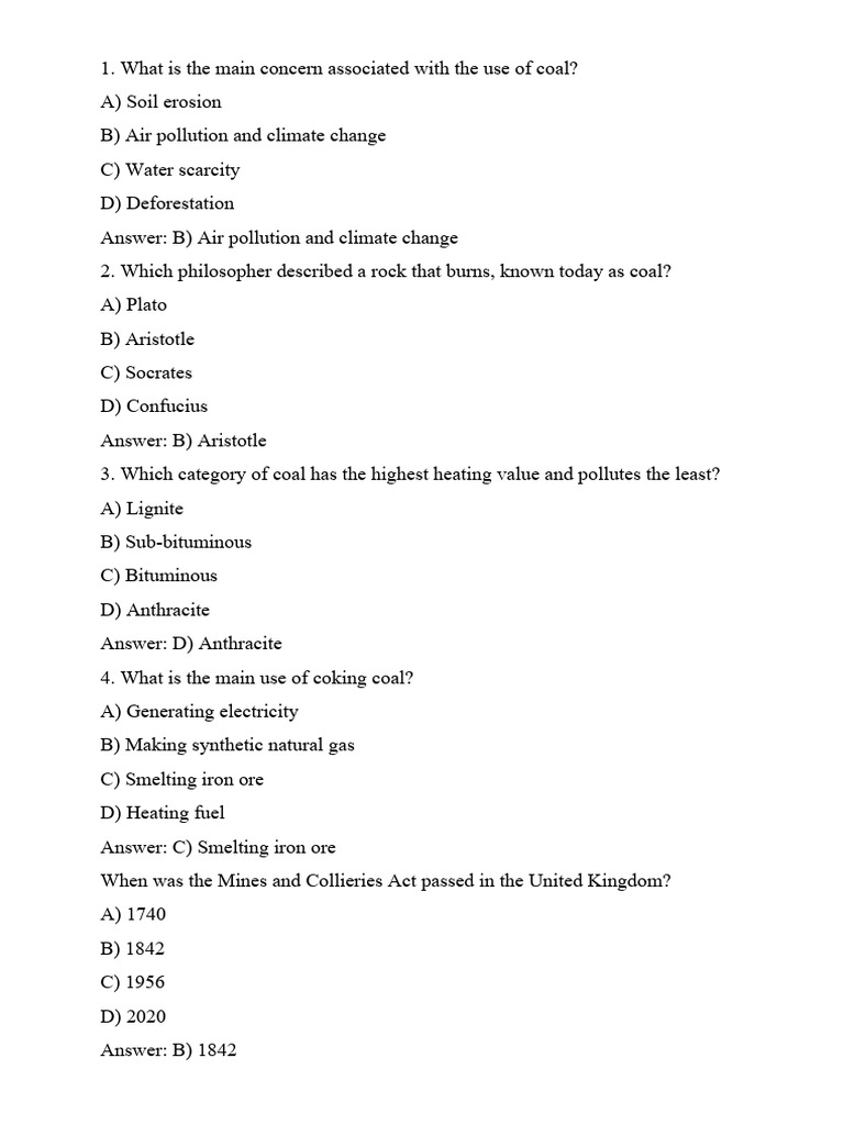 Multiple Choice Questions - Coal - Interestinf - Facts | PDF | Coal ...