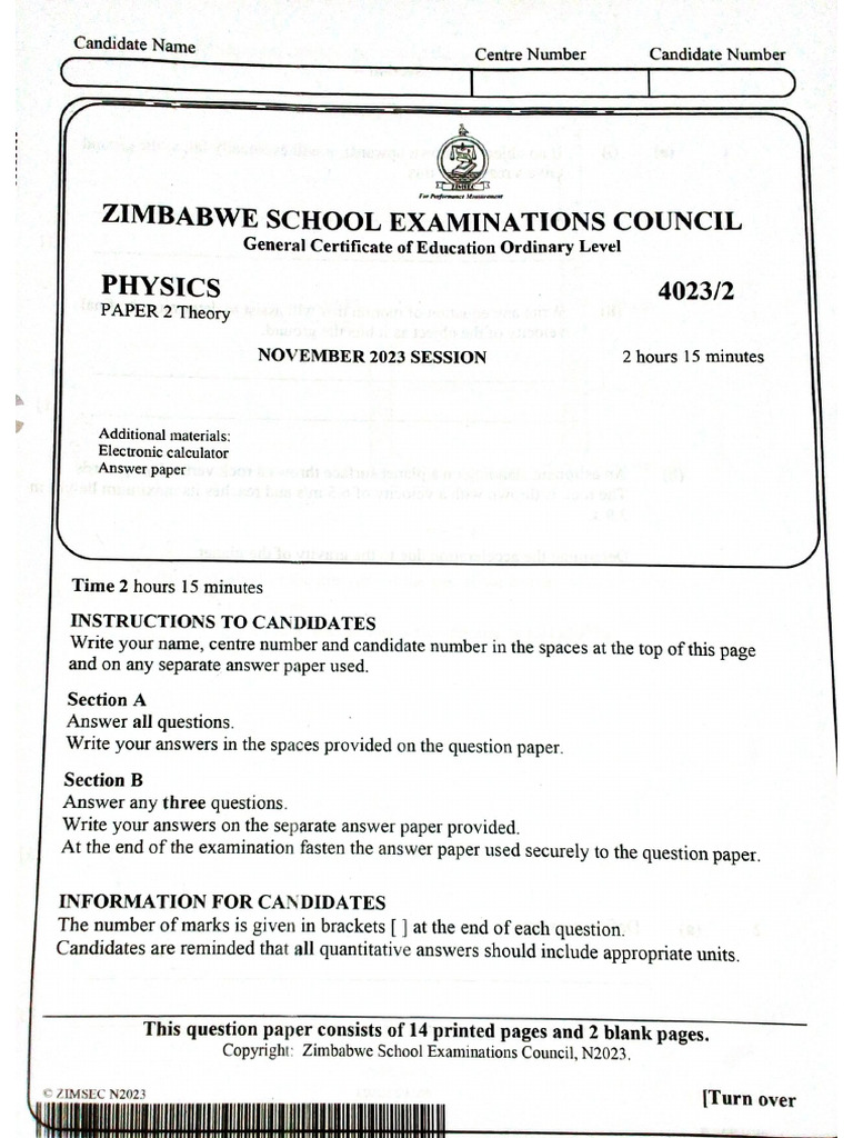 Physics p2 2023 | PDF