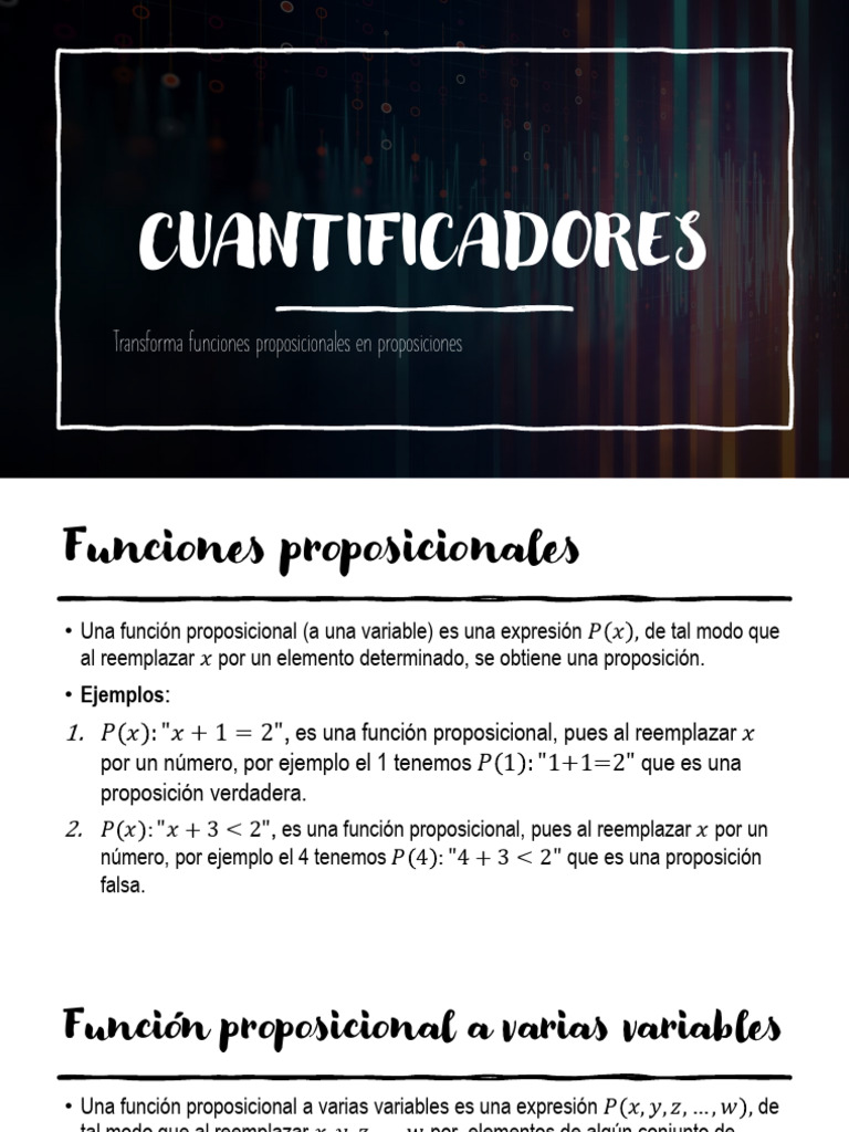 Cuantificadores y Funciones Proposicionales | PDF | Proposición ...