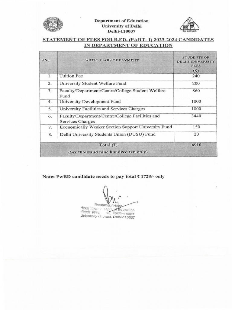 BED Fee Structure | PDF
