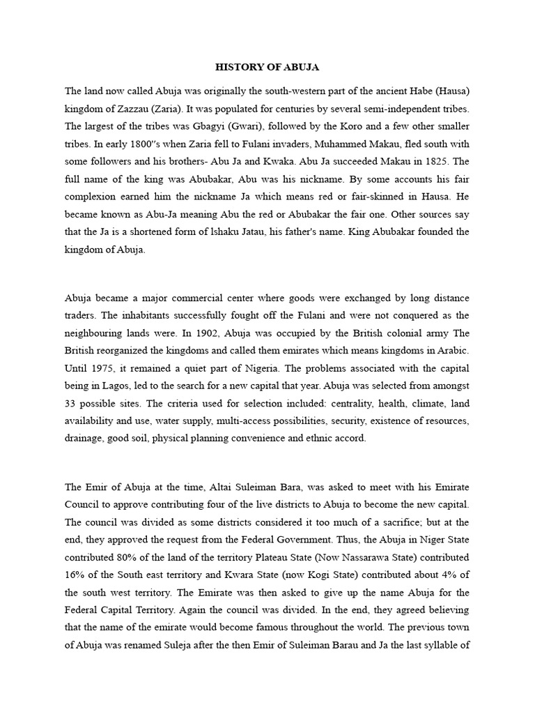 HISTORY OF ABUJA | PDF | Africa | Nigeria