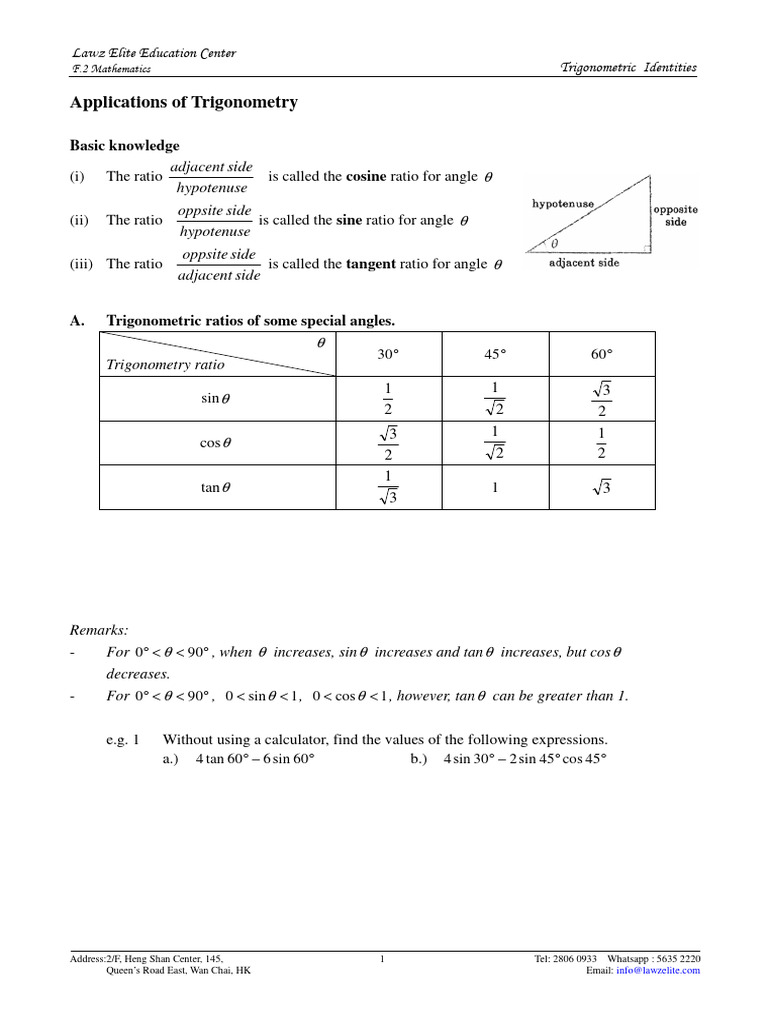 F2 Trigonometric Identities New 1 PDF | PDF | Trigonometry ...
